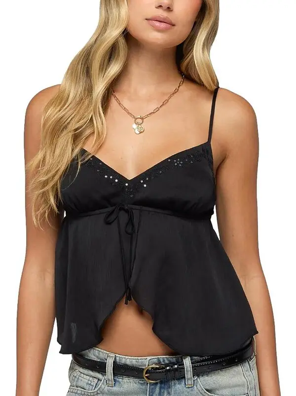 EDIKTED Liby Spilt Front Babydoll Top - Black