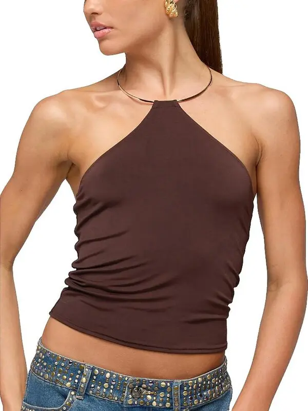 EDIKTED Libie Chain Halter Top - Brown
