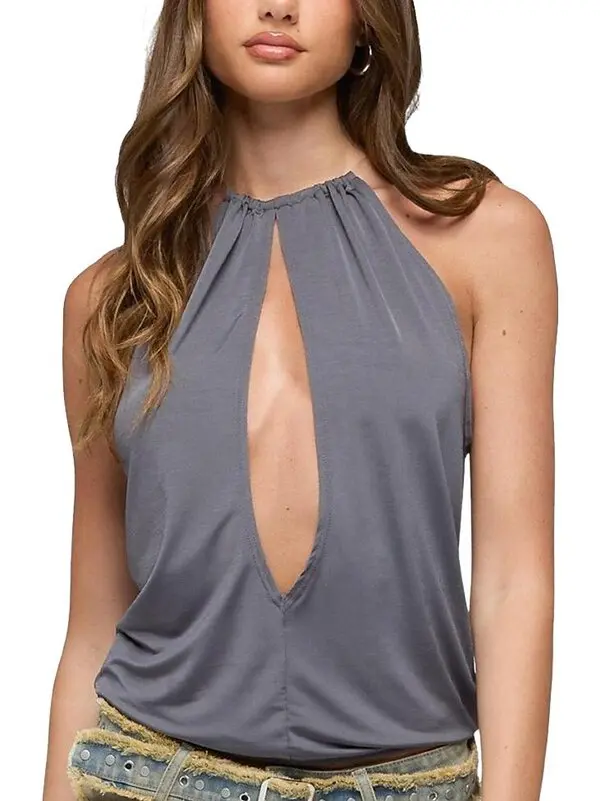 EDIKTED Tesa Gathered Cutout Top - Dark-gray