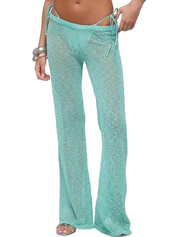 EDIKTED Bena Textured Knit Flared Pants - Turquoise
