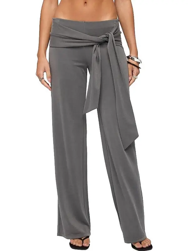 EDIKTED Xyla Straight Leg Tie Pants - Dark-gray