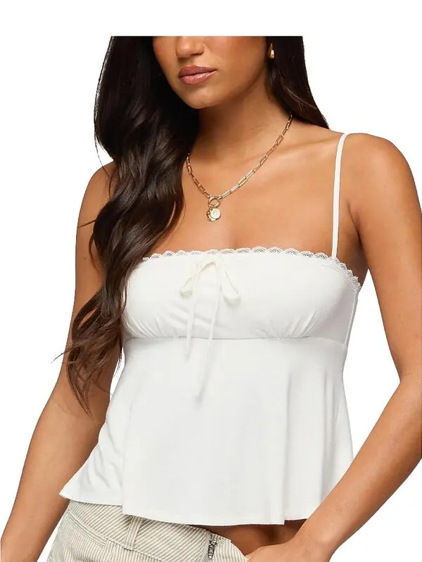 EDIKTED Gallie Tie Front Babydoll Top - White