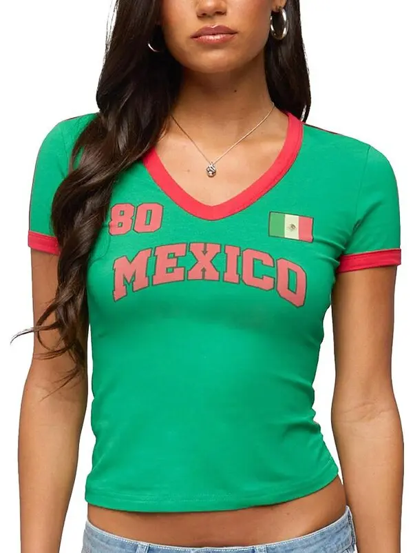 EDIKTED Mexico 08 V Neck T-shirt - Green