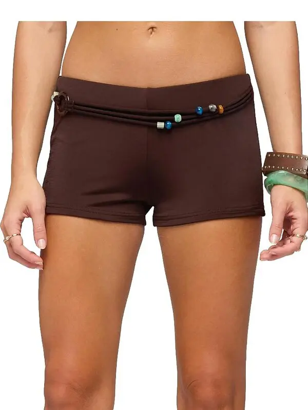 EDIKTED Janya Strappy Bead Belt Micro Shorts - Brown