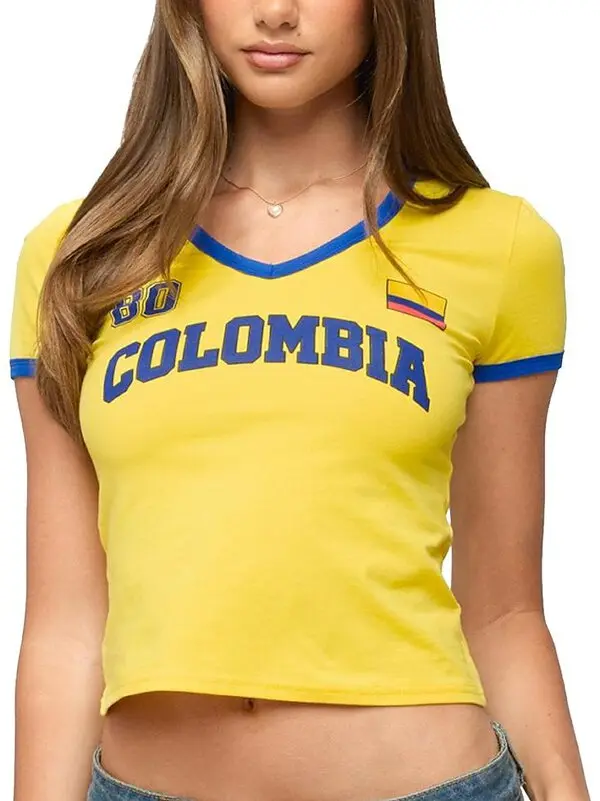 EDIKTED Colombia 08 V-neck T-shirt - Yellow
