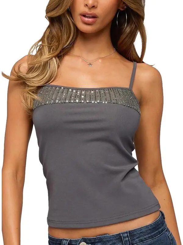 EDIKTED Shakked Sequin Tank Top - Dark-gray