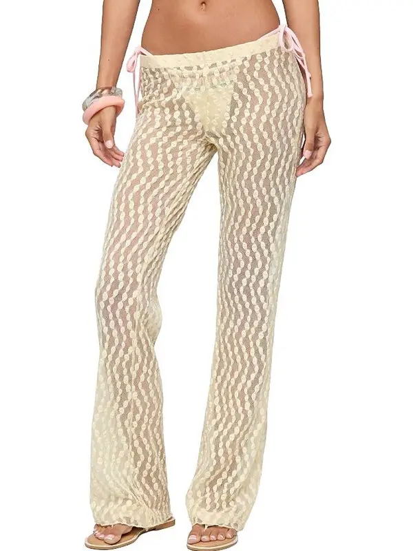 EDIKTED Liliette Sheer Textured Pants - Yellow