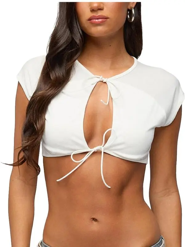 EDIKTED Daniella Tie Crop Top - Cream