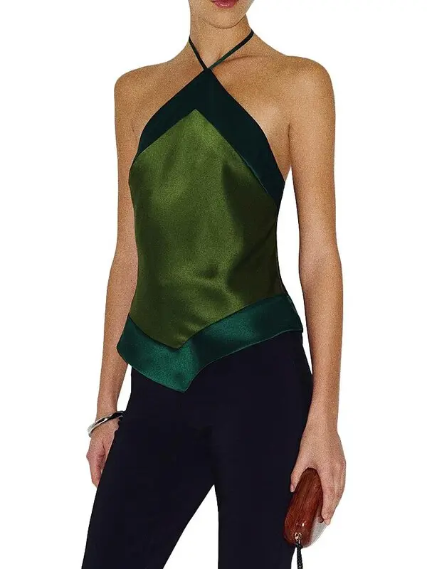 REFORMATION Jillian Silk Halter Top - Topiary