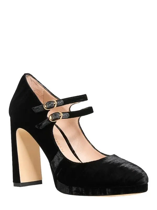 STUART WEITZMAN Babette Velvet Platform Mary Jane Pumps - Black