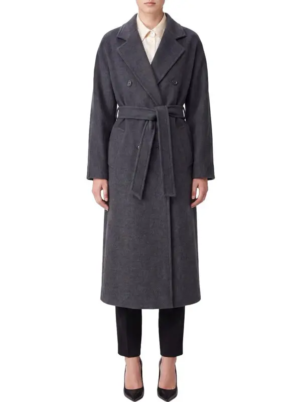 Max Mara Long Cashmere Coat With Revere Collar And Belt - Grey