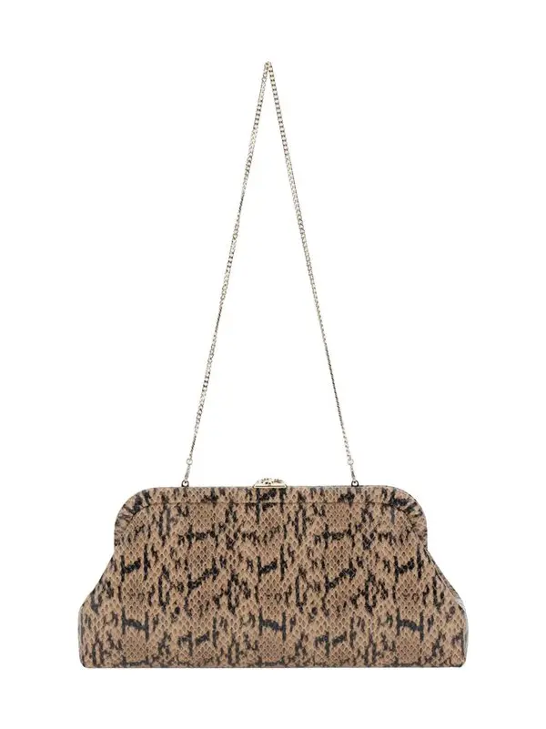 JIMMY CHOO Skylar Python-print Calfskin Clutch With Monogram Logo - Brown