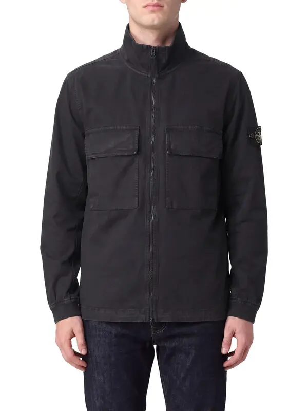 Stone Island Organic Cotton Shirt Jacket With Embroidered Compass Logo - Black