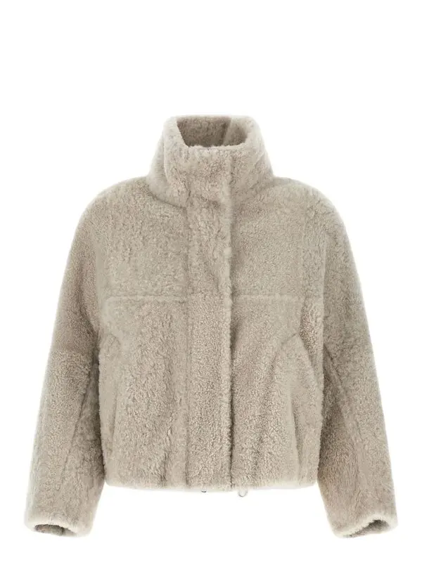 Brunello Cucinelli Cropped High-neck Shearling Jacket - Beige
