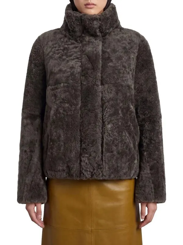 Brunello Cucinelli Cropped High-neck Shearling Jacket - Grey
