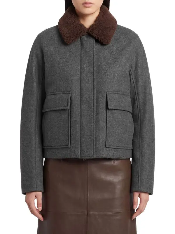 Brunello Cucinelli Short Virgin Wool And Cashmere Coat With Fur Collar - Grey