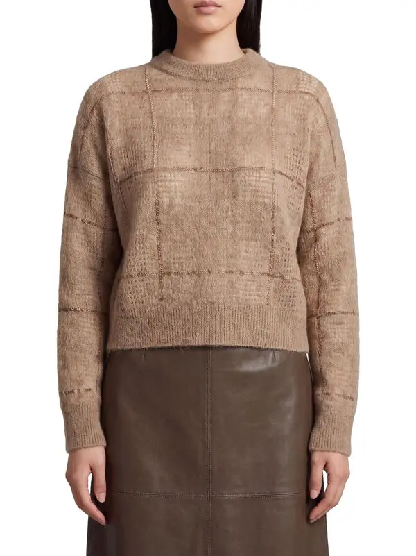Brunello Cucinelli Crew Neck Patterned Knit Sweater - Beige
