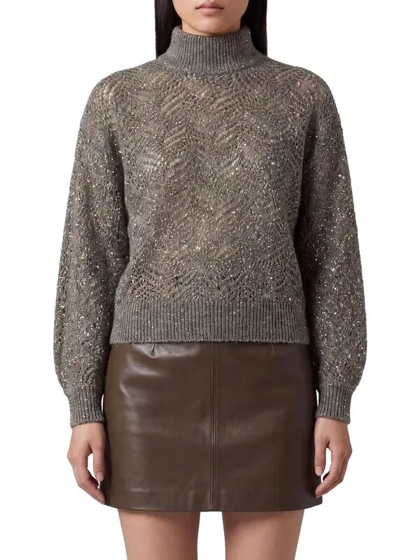 Brunello Cucinelli Sequin Embellished Knit Sweater - Grey