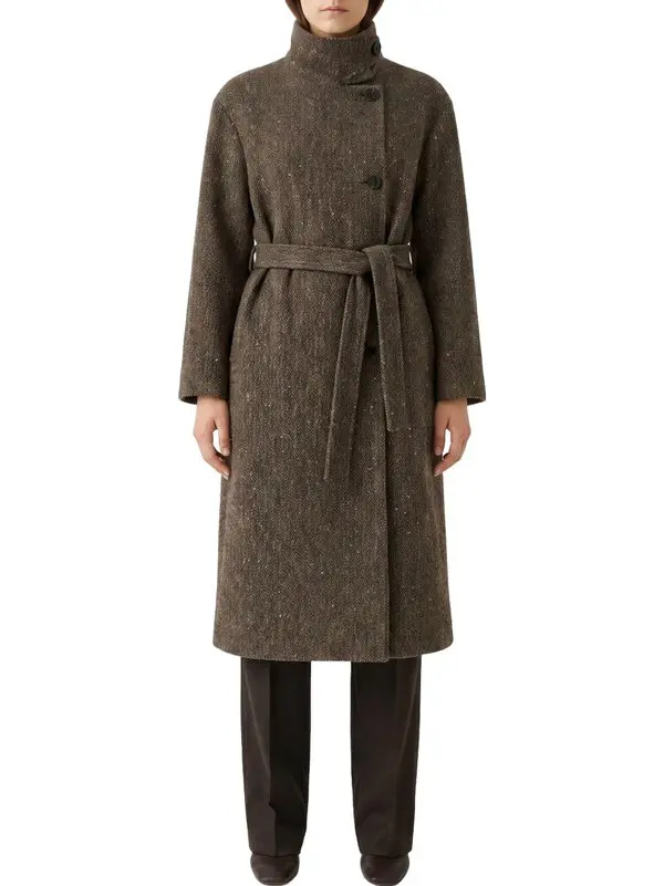 Brunello Cucinelli Chevron Wool Double-breasted Belted Coat - Brown