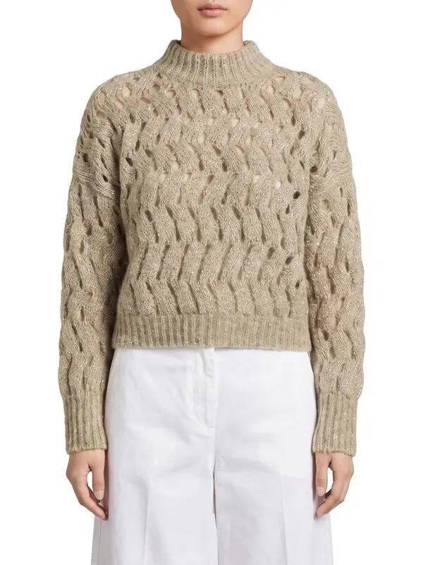 Brunello Cucinelli High Neck Textured Sweater - Beige
