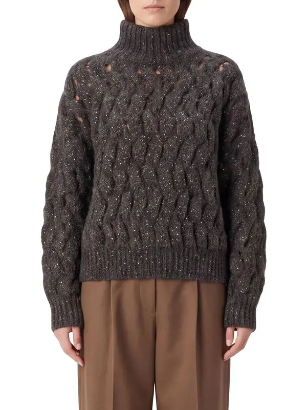 Brunello Cucinelli Open-knit Sequined Mohair Wool Jumper - Grey