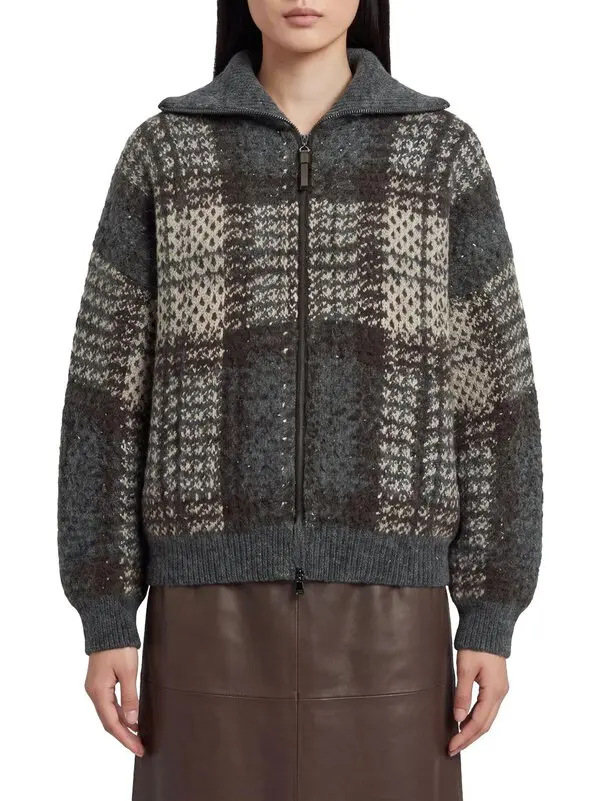 Brunello Cucinelli Plaid Zip-up Sweater - Grey