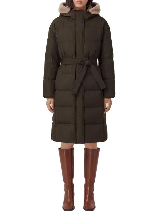 Brunello Cucinelli Water-repellent Knee-length Hooded Down Jacket With Belt - Brown