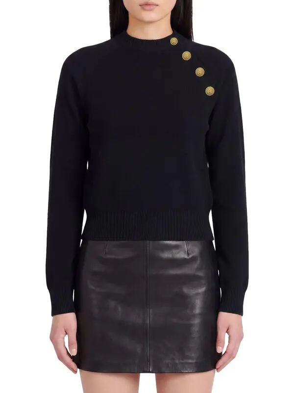 Balmain Cashmere And Virgin Wool Blend Crewneck Jumper With Long Sleeves - Black