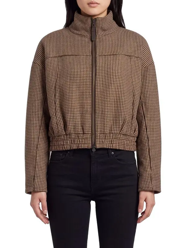 Brunello Cucinelli Houndstooth Virgin Wool Bomber Jacket With High Neck - Beige