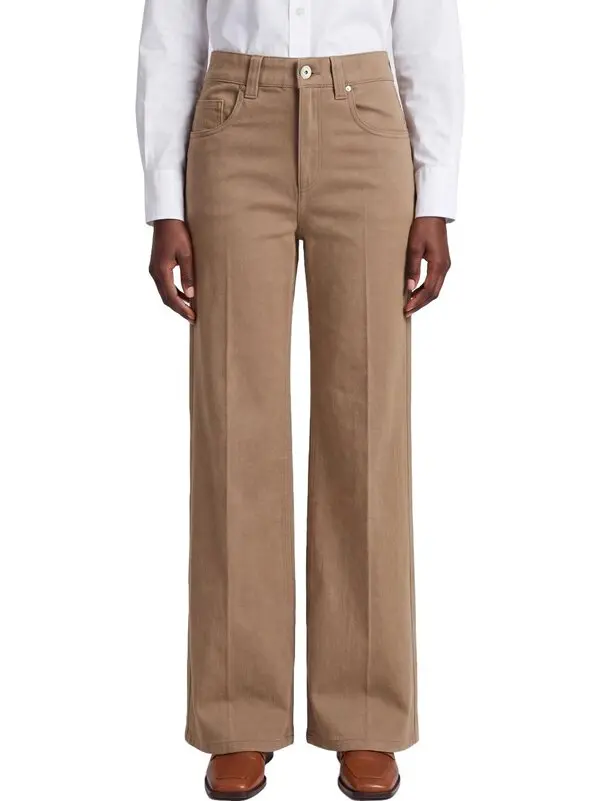 Brunello Cucinelli High-waisted Cropped Wide-leg Jeans With Monili Detail - Beige
