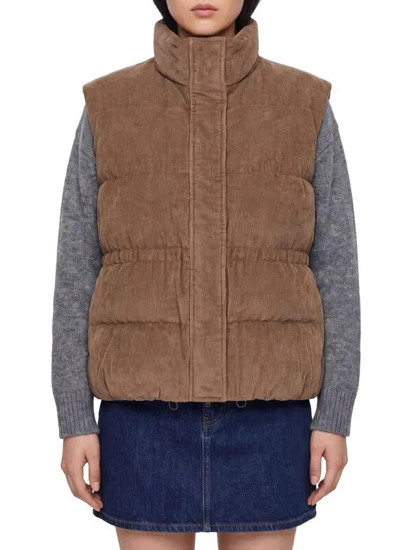 Brunello Cucinelli Quilted Velvet High Neck Cropped Padded Gilet - Brown