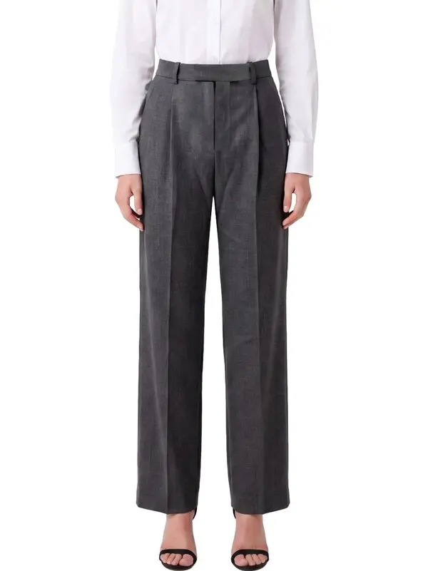 SELF-PORTRAIT Wool High-waisted Wide-leg Tailored Trousers - Grey