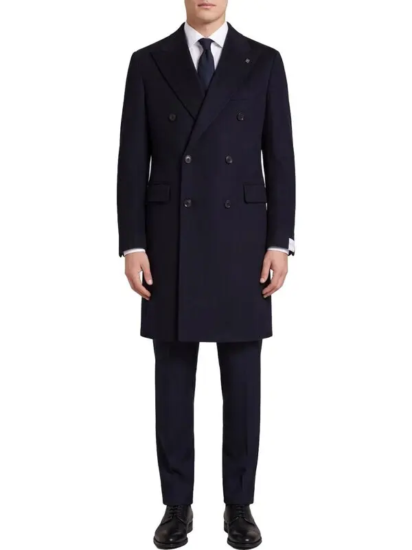 Tagliatore Double-breasted Knee-length Wool Coat - Blue