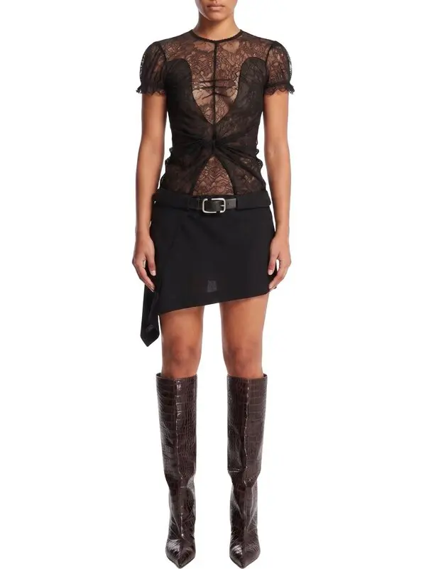 Attico Lace And Jersey Asymmetrical Mini Dress - Black