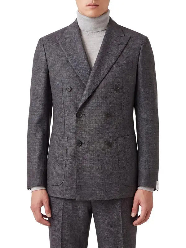 Tagliatore Double-breasted Peak Lapel Wool Blazer - Grey