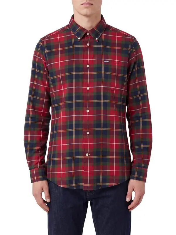 Barbour Slim Fit Check Cotton Shirt With Button-down Collar - Red