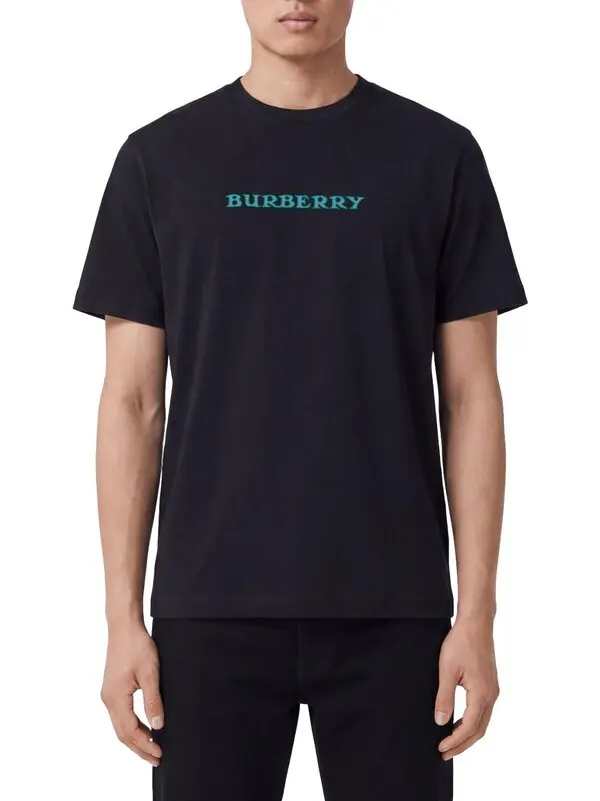 Burberry Equestrian Knight Logo Cotton Crewneck T-shirt - Black
