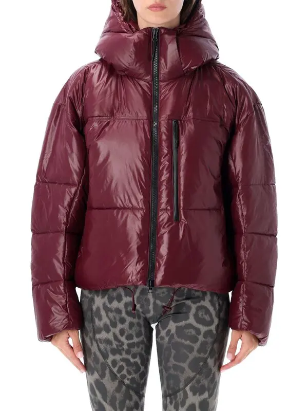 Adidas By Stella McCartney Short Hooded Puffer Jacket In Recycled Nylon - Brown