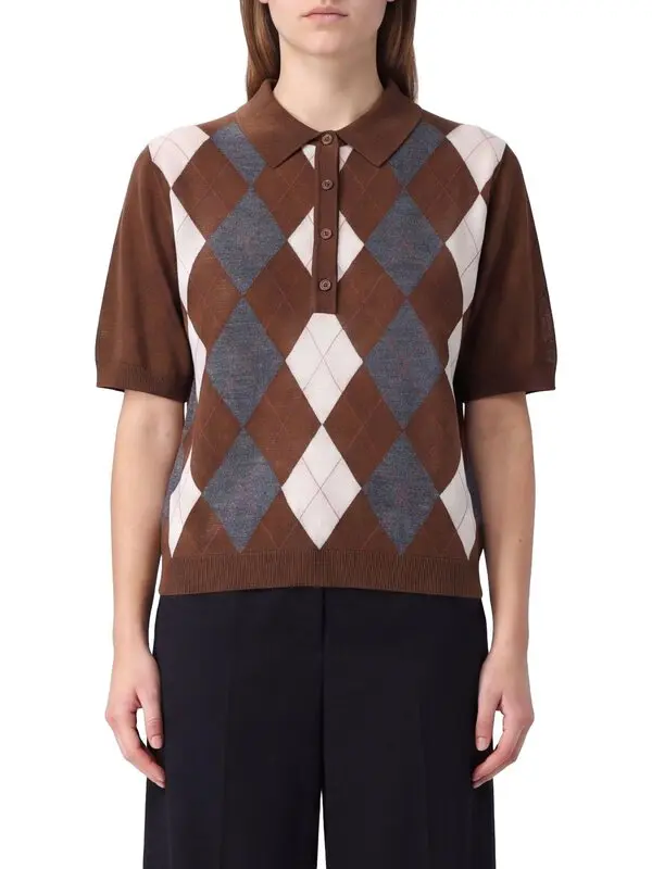 SEMICOUTURE Argyle Virgin Wool Knit Polo Shirt - Grey