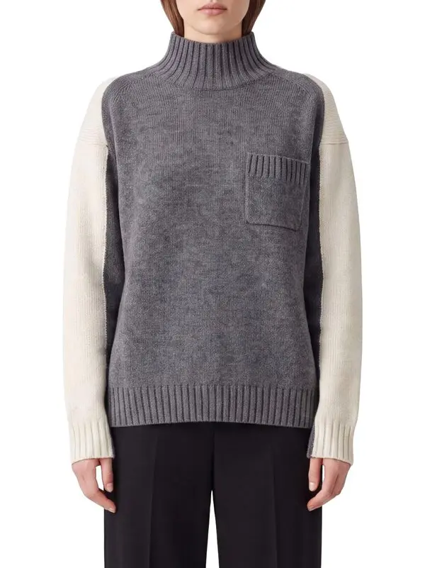 SEMICOUTURE Bicolour Relaxed Fit Wool And Cashmere Turtleneck Jumper - Grey