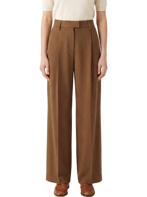 Brunello Cucinelli High-waisted Virgin Wool Blend Palazzo Trousers With Monili Detail - Brown