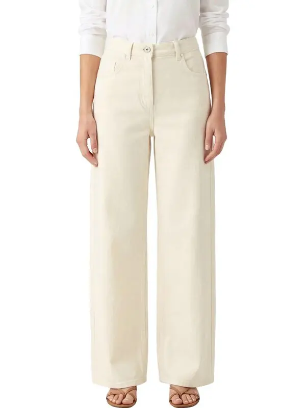 Brunello Cucinelli High-waisted Wide-leg Cotton Denim Jeans With Monili - White