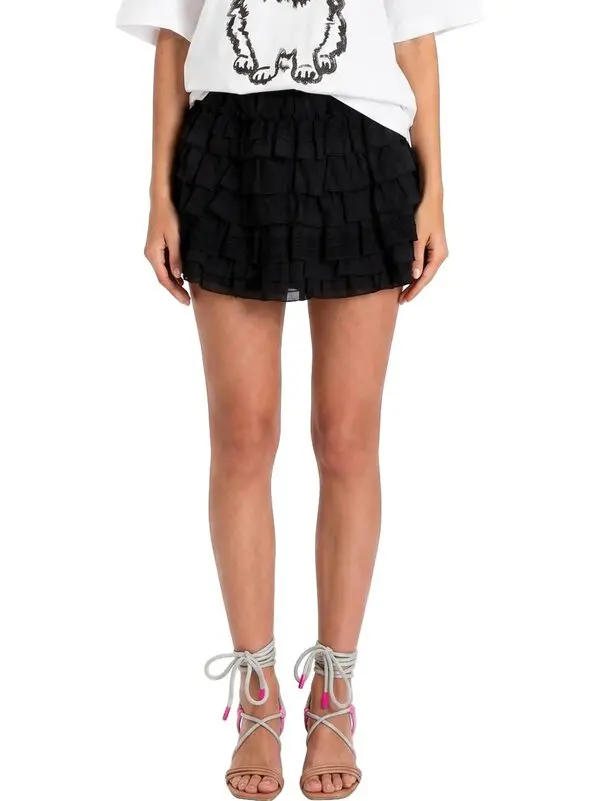 TWINSET Cotton Tiered Ruffle Mini Skirt - Black