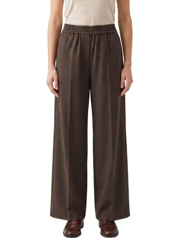 Brunello Cucinelli High-waisted Wide-leg Stretch Wool Blend Trousers - Brown