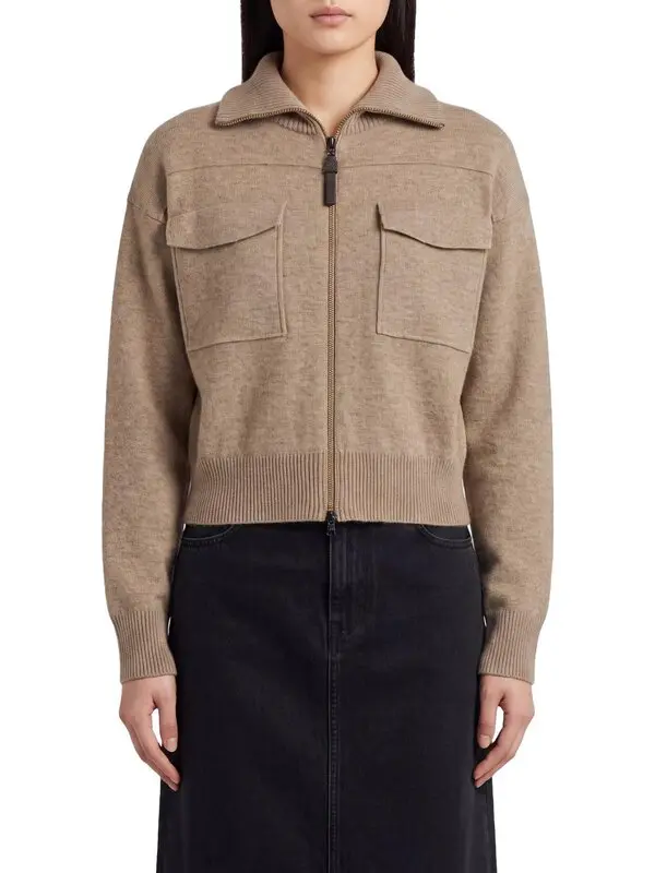 Brunello Cucinelli Zip-up Sweater With Pockets - Beige