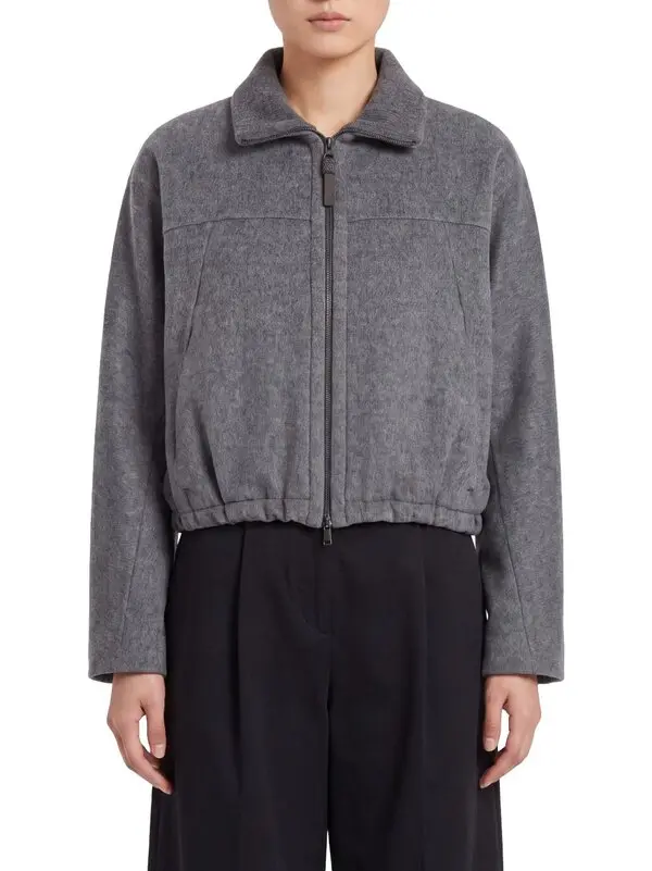 Brunello Cucinelli Virgin Wool Shirt Jacket With Classic Collar And Zip Closure - Grey