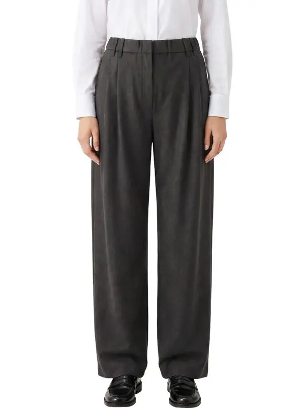 Brunello Cucinelli High-waisted Virgin Wool Wide-leg Trousers With Monili Detail - Grey