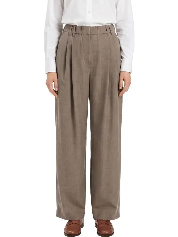 Brunello Cucinelli High-waisted Virgin Wool Wide-leg Trousers With Monili Detail - White