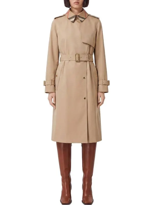 Burberry Double-breasted Knee-length Cotton Trench Coat With Belt And Check Lining - Beige