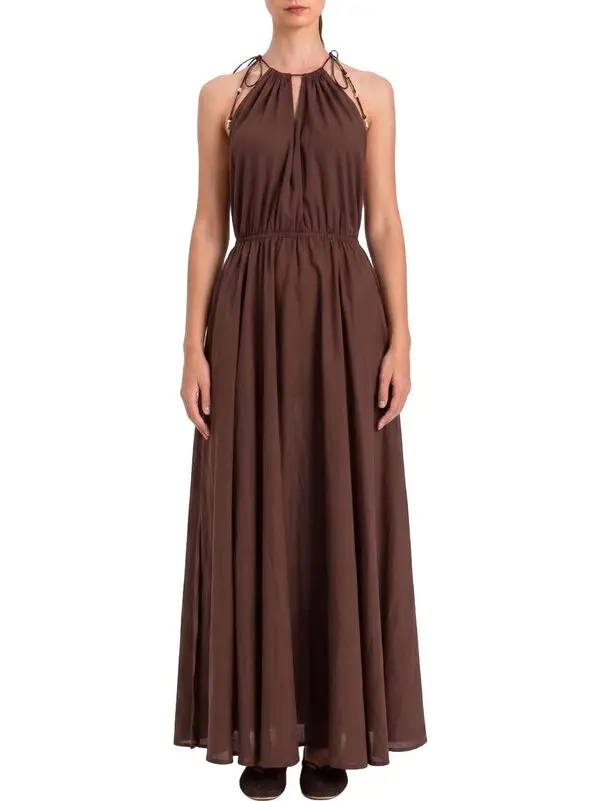 TWINSET Cotton Maxi Dress With Halterneck - Coffee